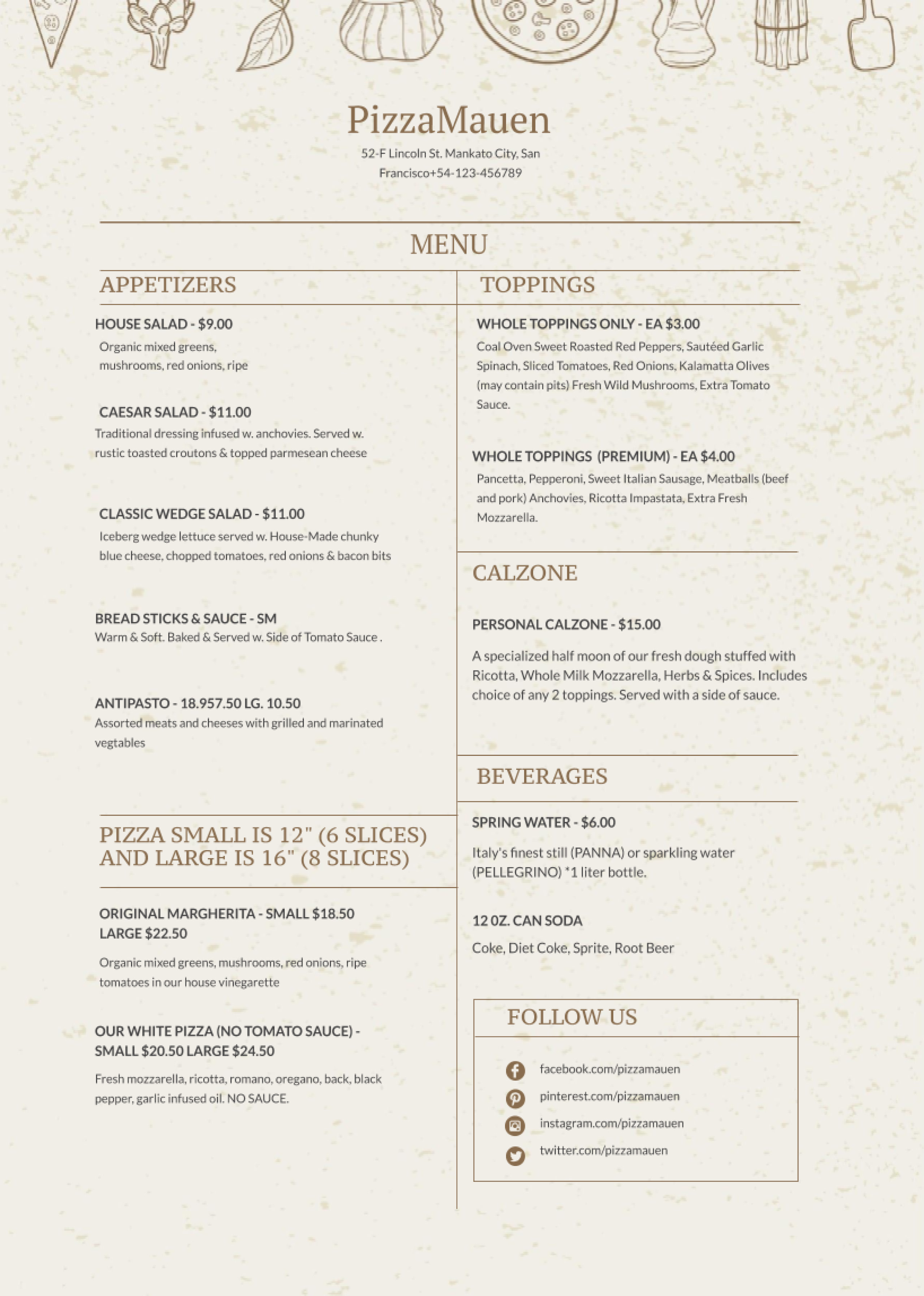 Restaurant Menu Template Free Google Docs