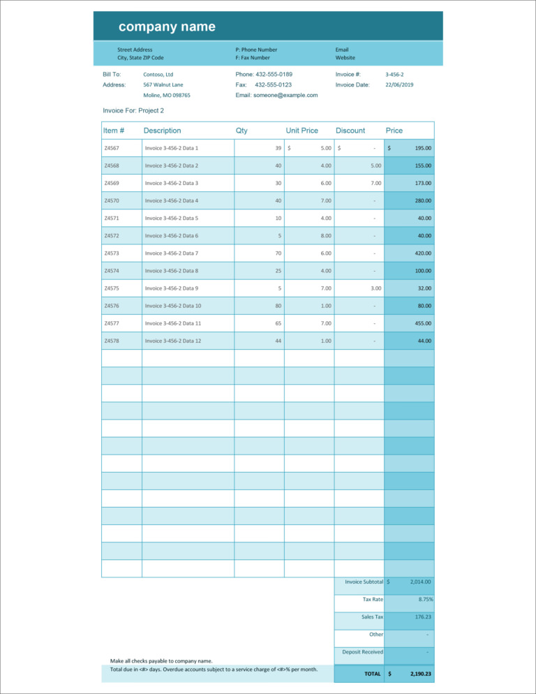 40 Free Invoice Templates In Microsoft Excel And DOCX Formats